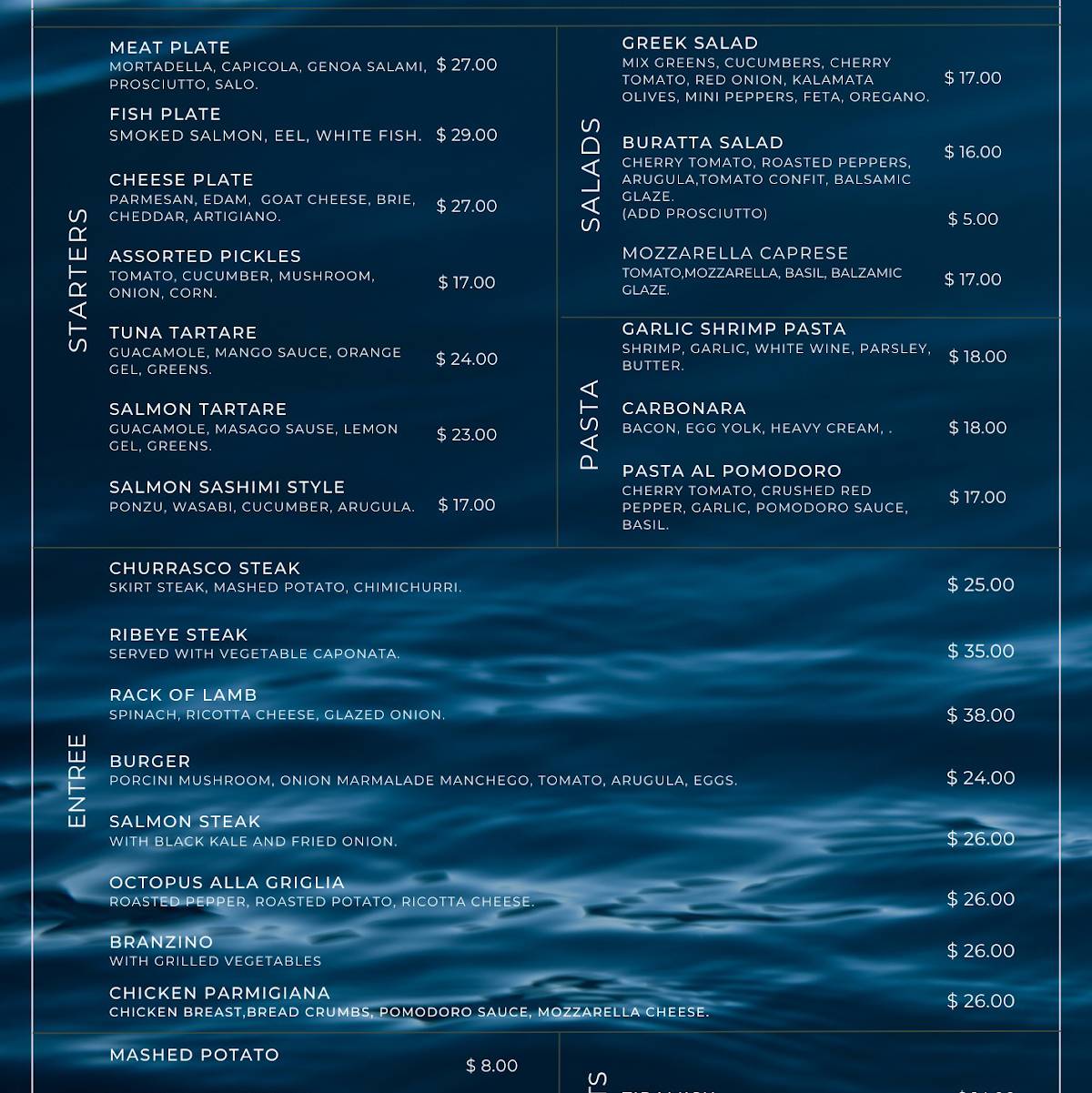 Menu at Wave Restaurant, Bar and Lounge, Hollywood