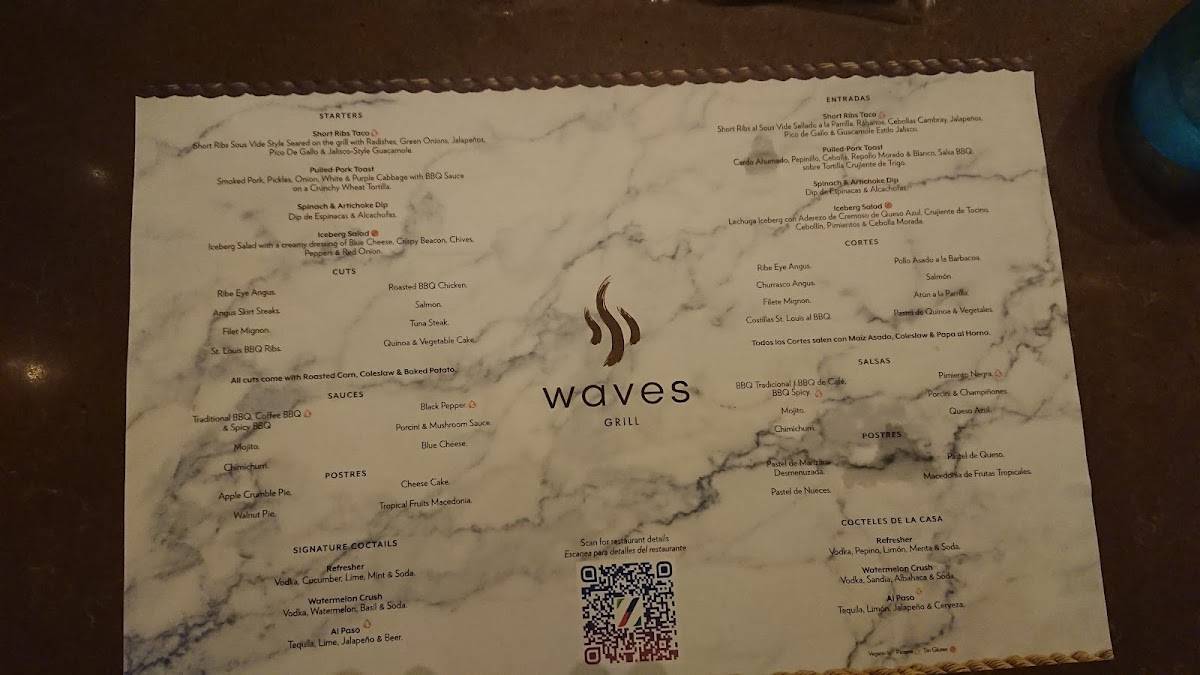 Menu at Waves Grill restaurant, Punta Cana