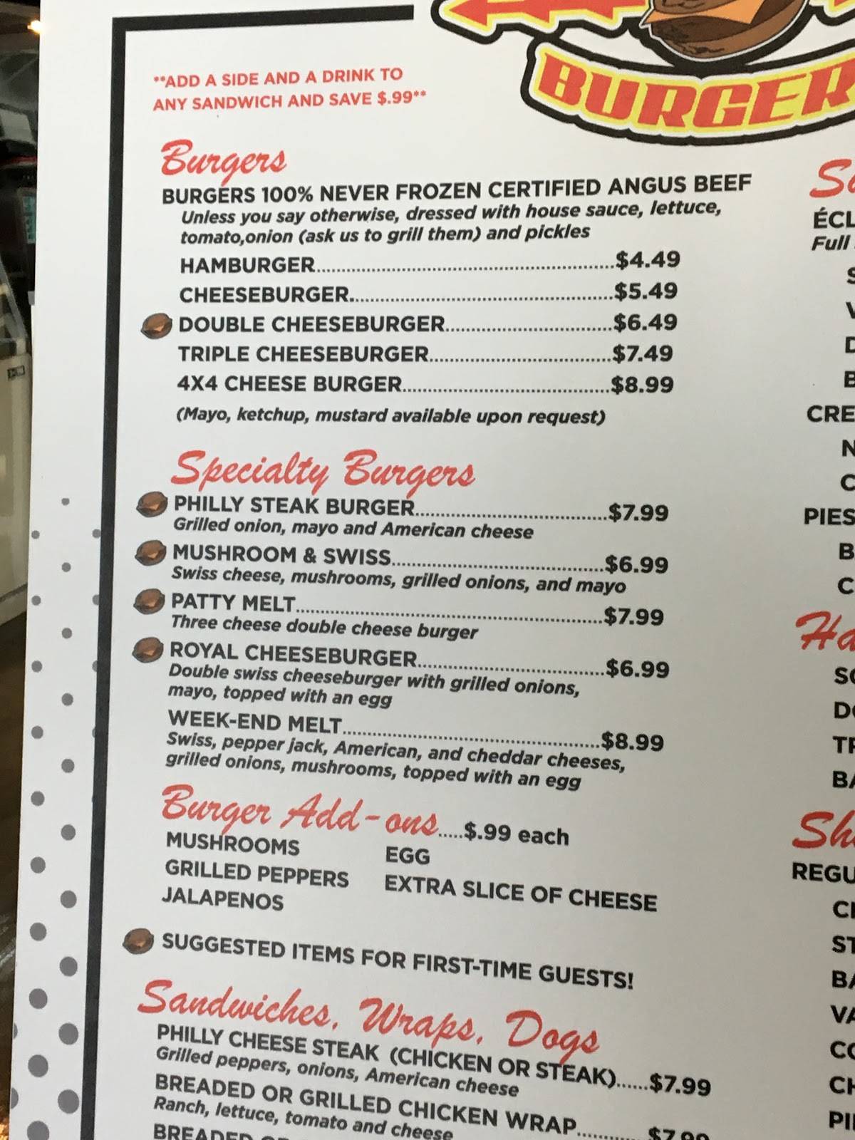Menu at Week-End Burgers desserts, Louisville, National Turnpike