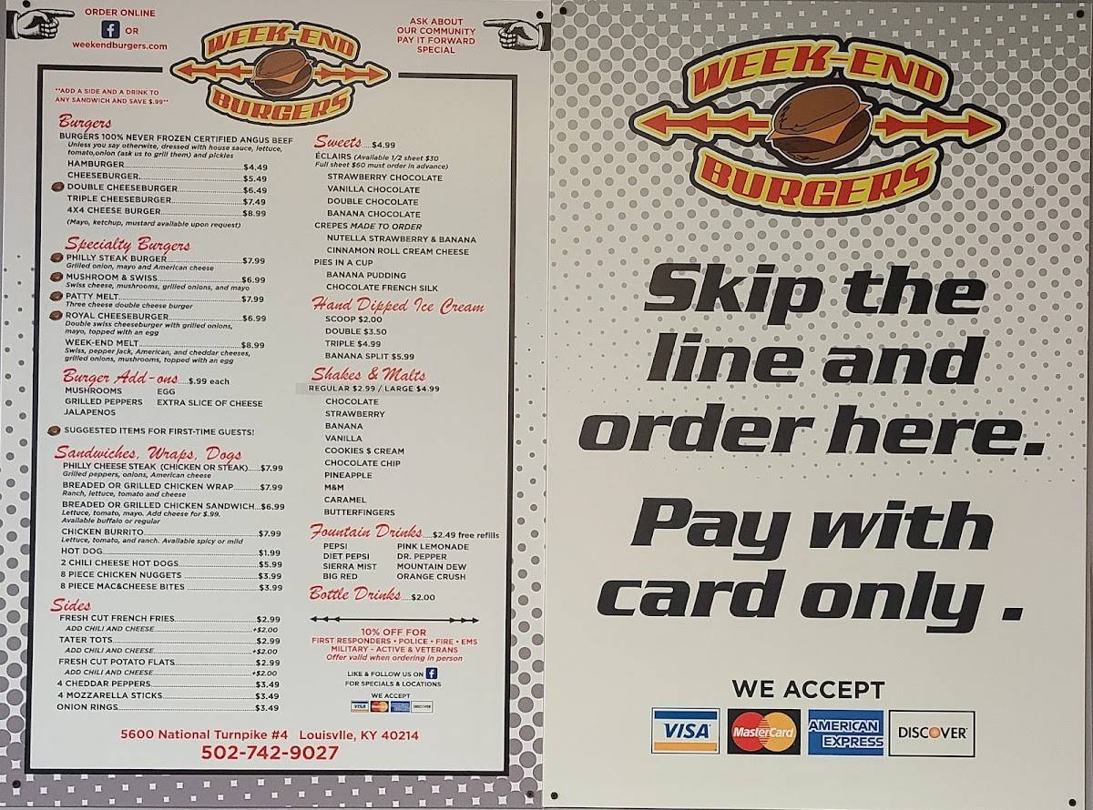 Menu at Week-End Burgers desserts, Louisville, National Turnpike