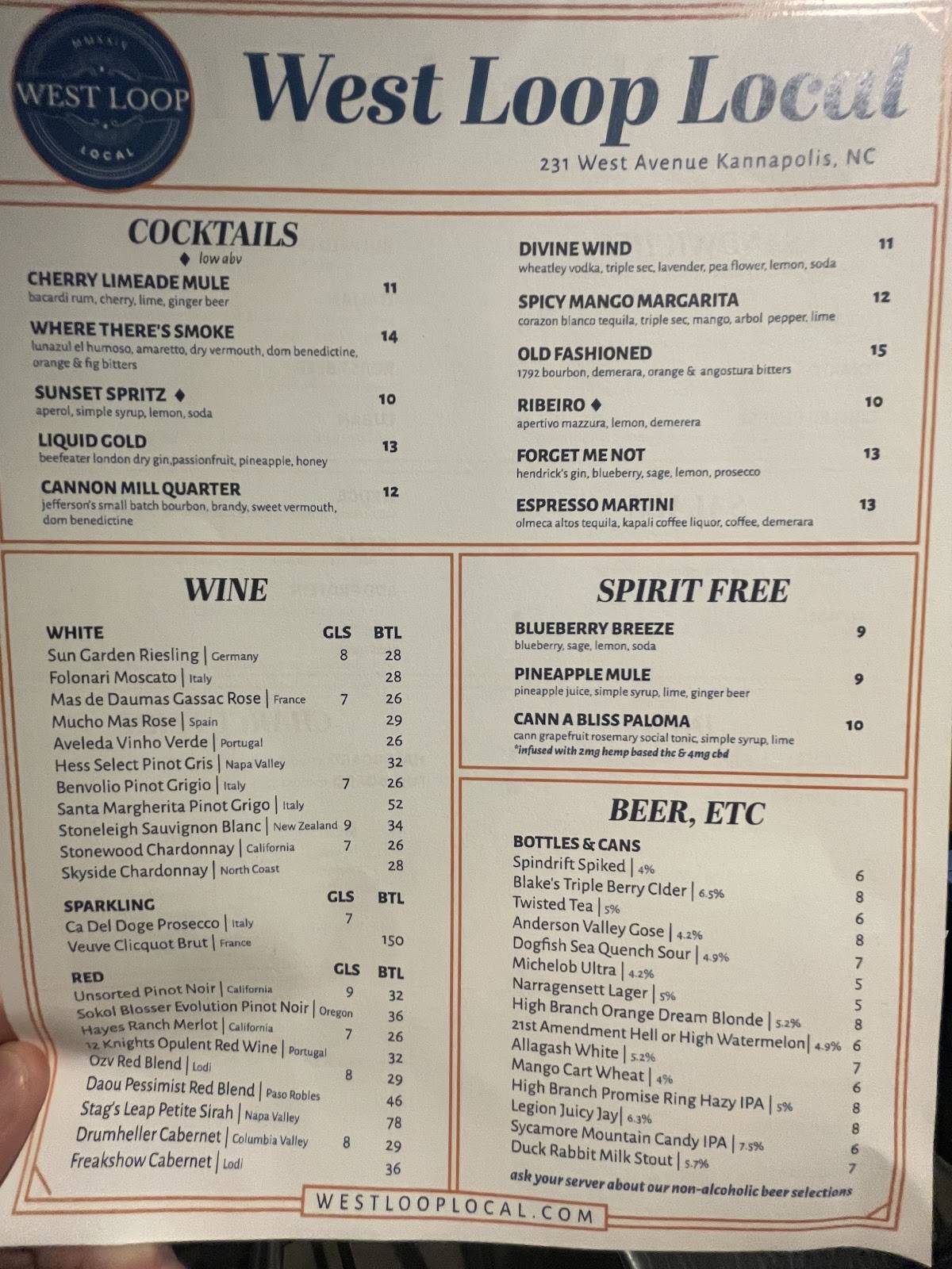 Menu at West Loop Local pub & bar, Kannapolis