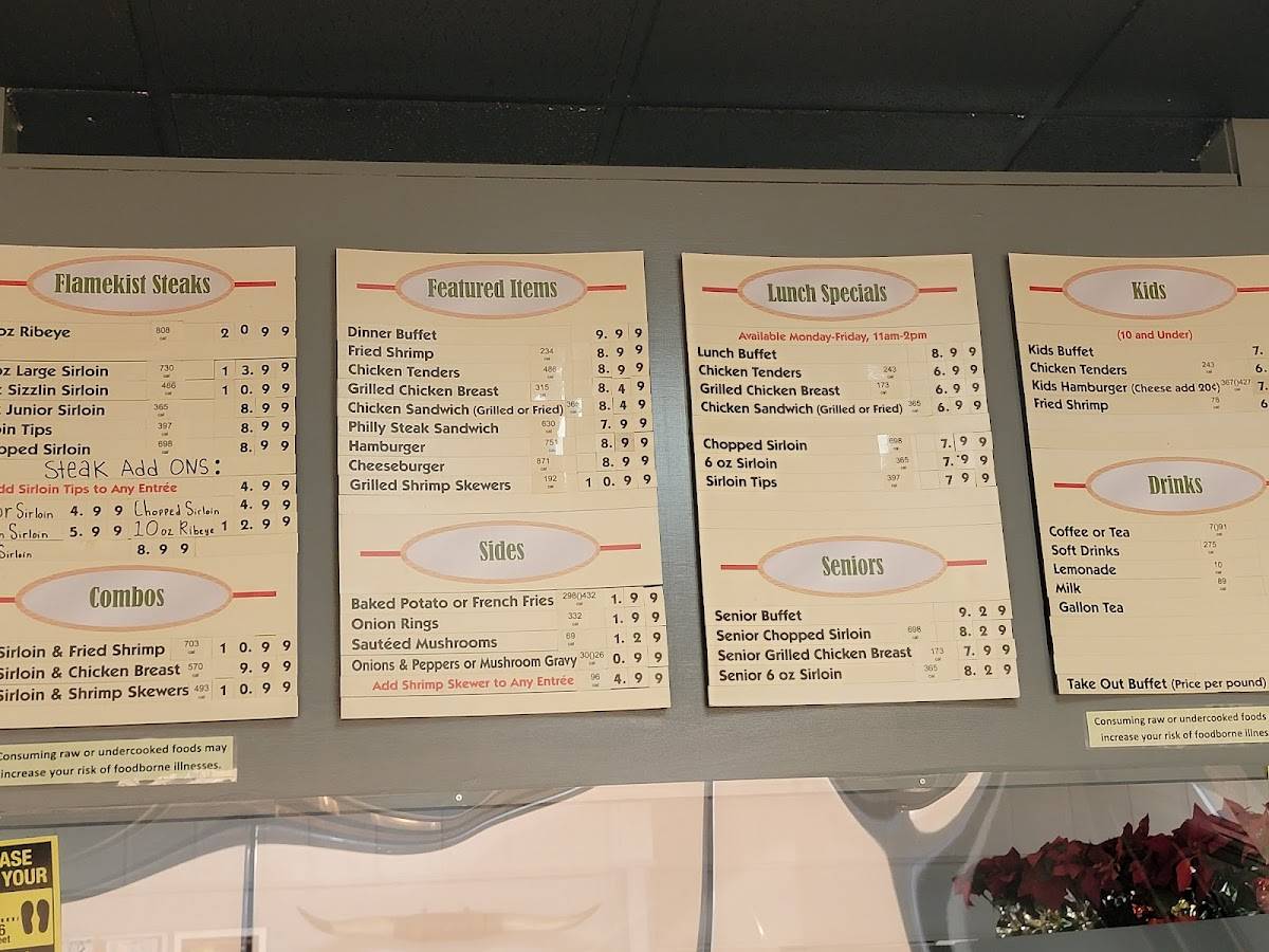 Menu at Western Sizzlin steakhouse, Adel