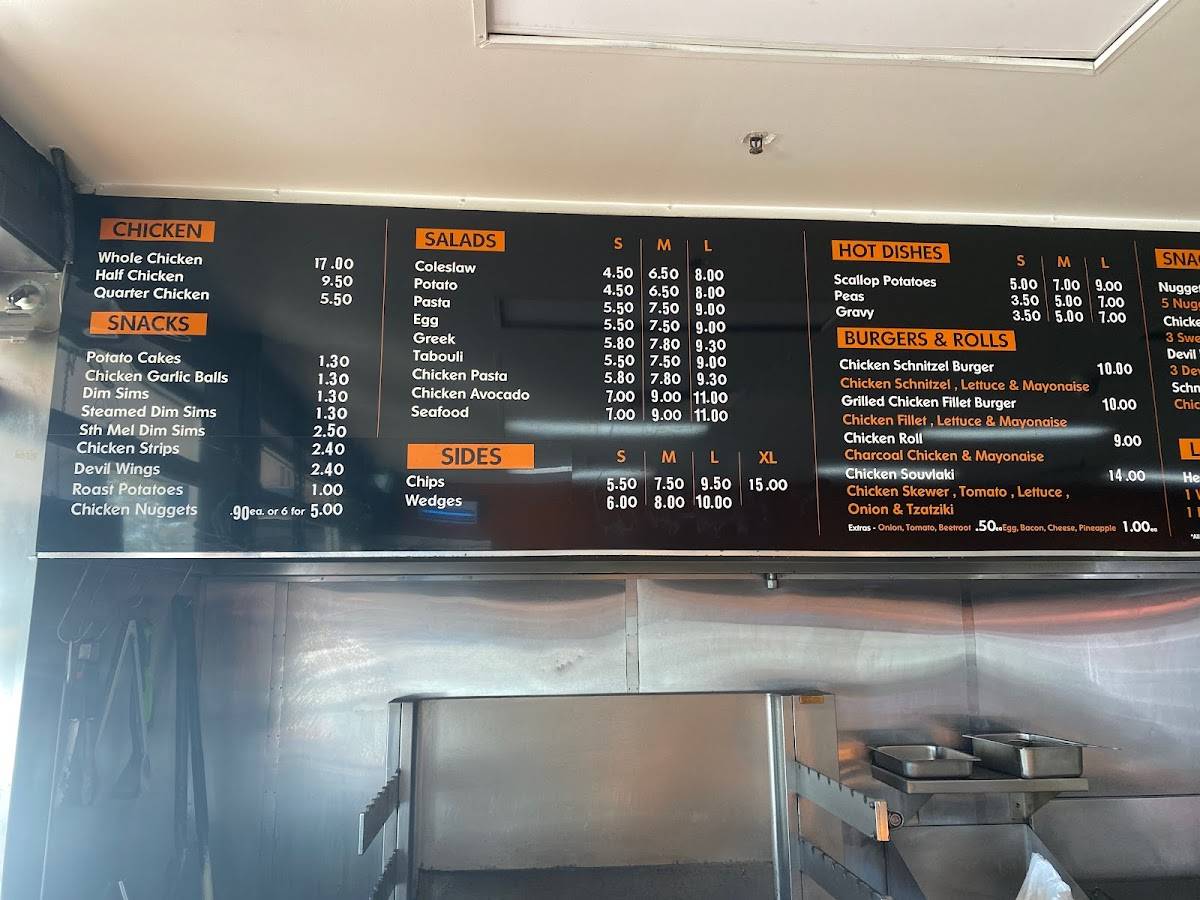 Menu at Wheelers Hill Charcoal Chicken restaurant, Wheelers Hill