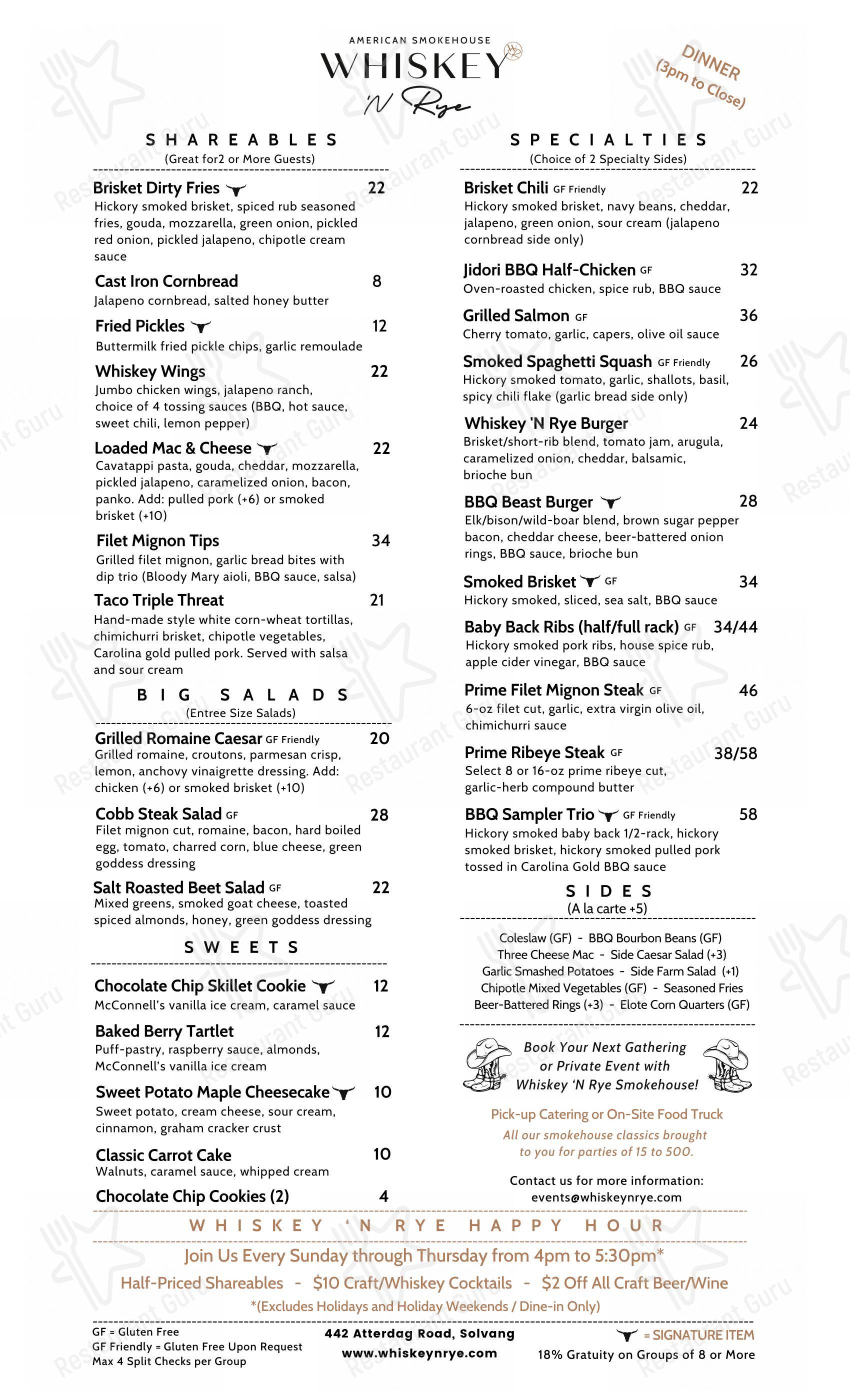 Menu at Whiskey 'N Rye Smokehouse restaurant, Solvang