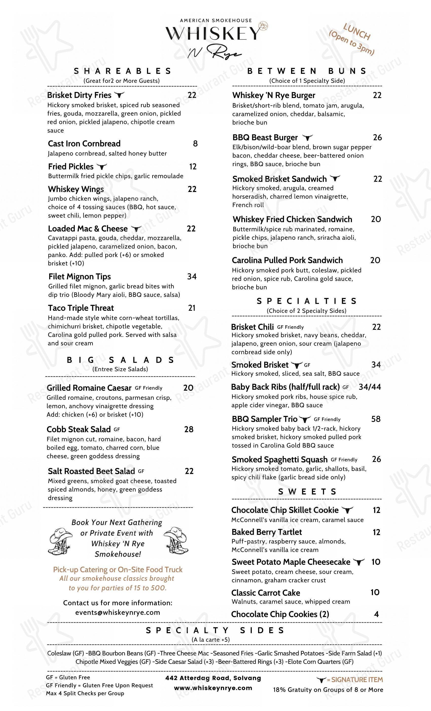 Menu at Whiskey 'N Rye Smokehouse restaurant, Solvang