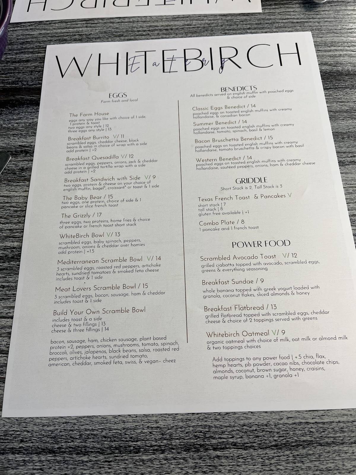 Menu at White Birch Eatery pub & bar, Goffstown