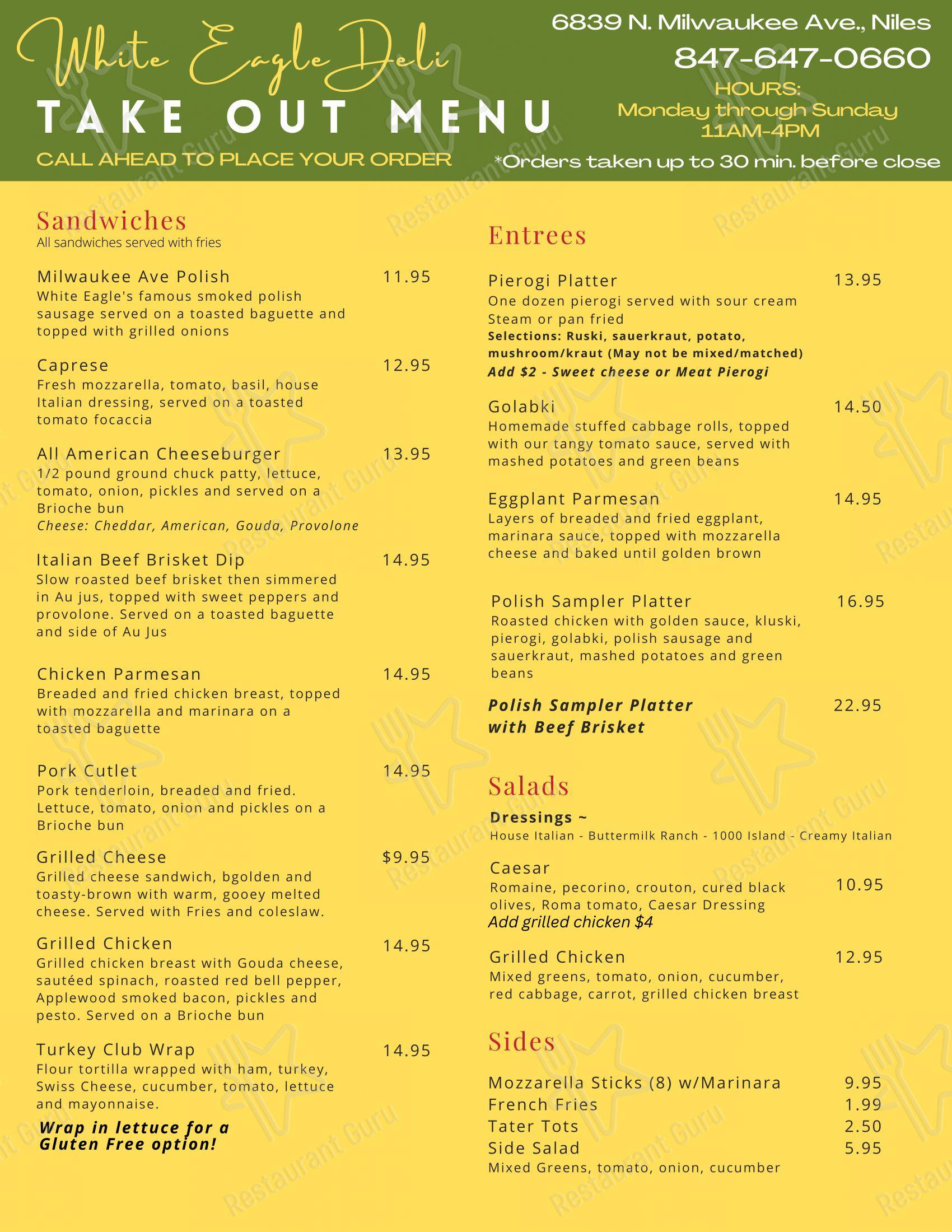 Menu at White Eagle Deli & Bakery, Niles