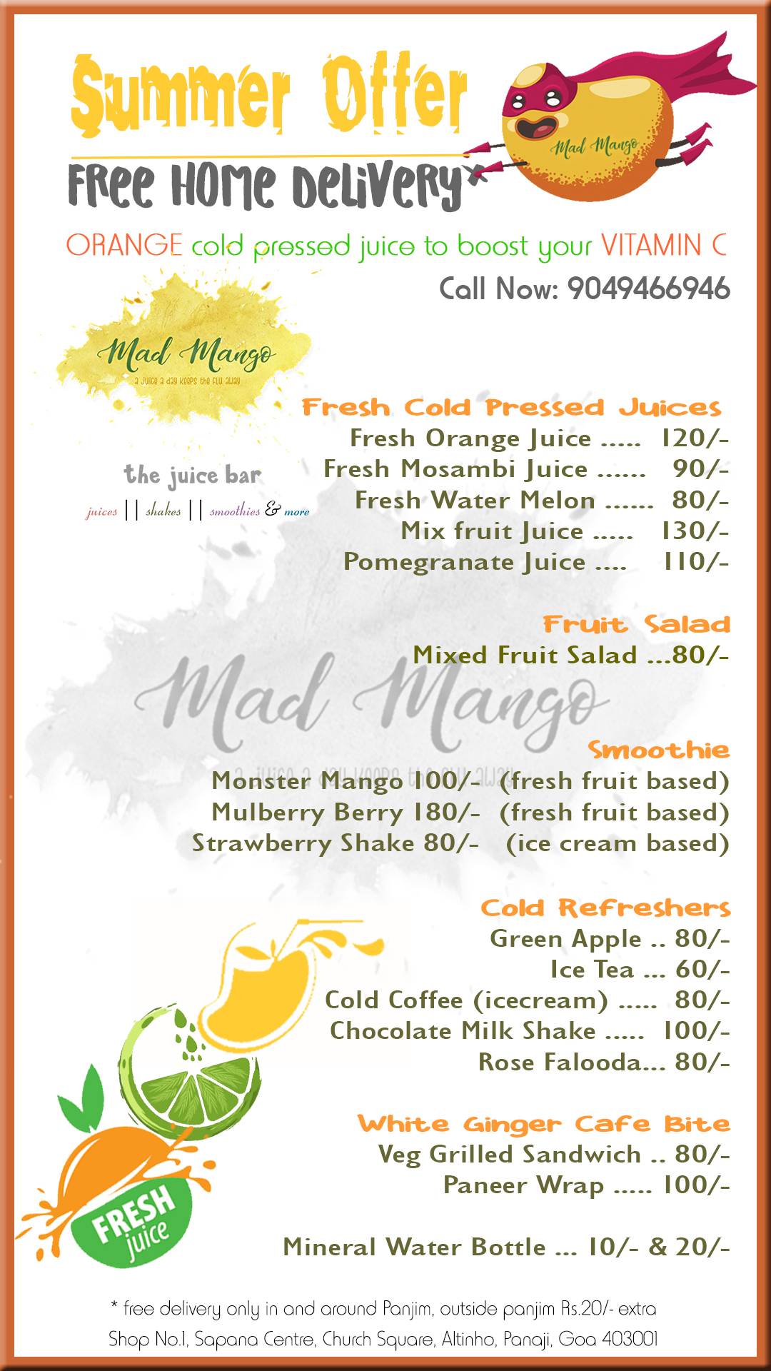 Menu at White Ginger Cafe, Panaji
