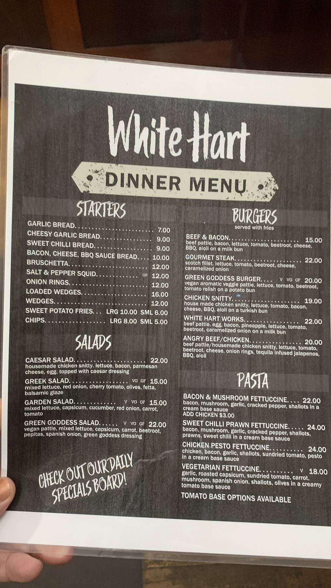 Menu at White Hart Hotel pub & bar, Murrurundi
