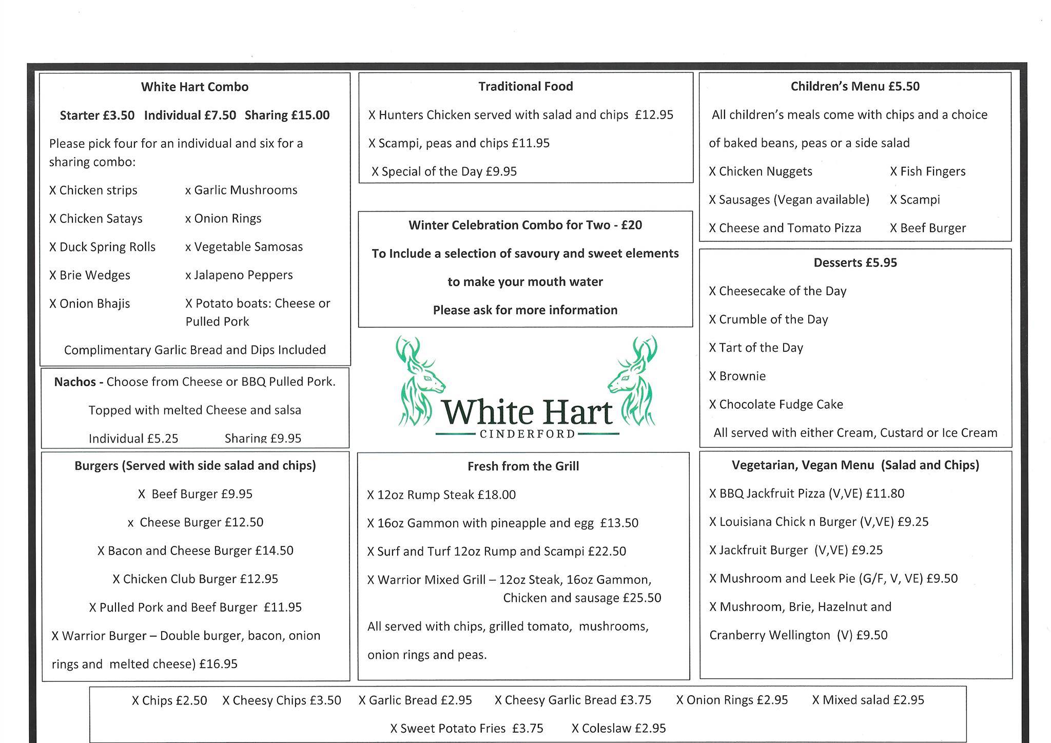 Menu at White Hart Inn pub & bar, Cinderford