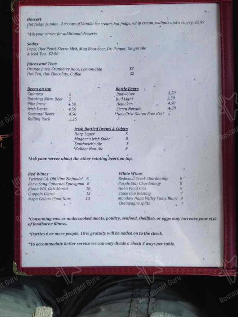 Menu at The White Horse Pub, Eastsound