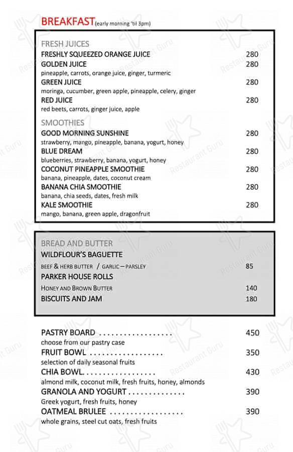 Menu at Wildflour Restaurant - BGC, Taguig, Ground Floor Six/NEO 4th Avenue