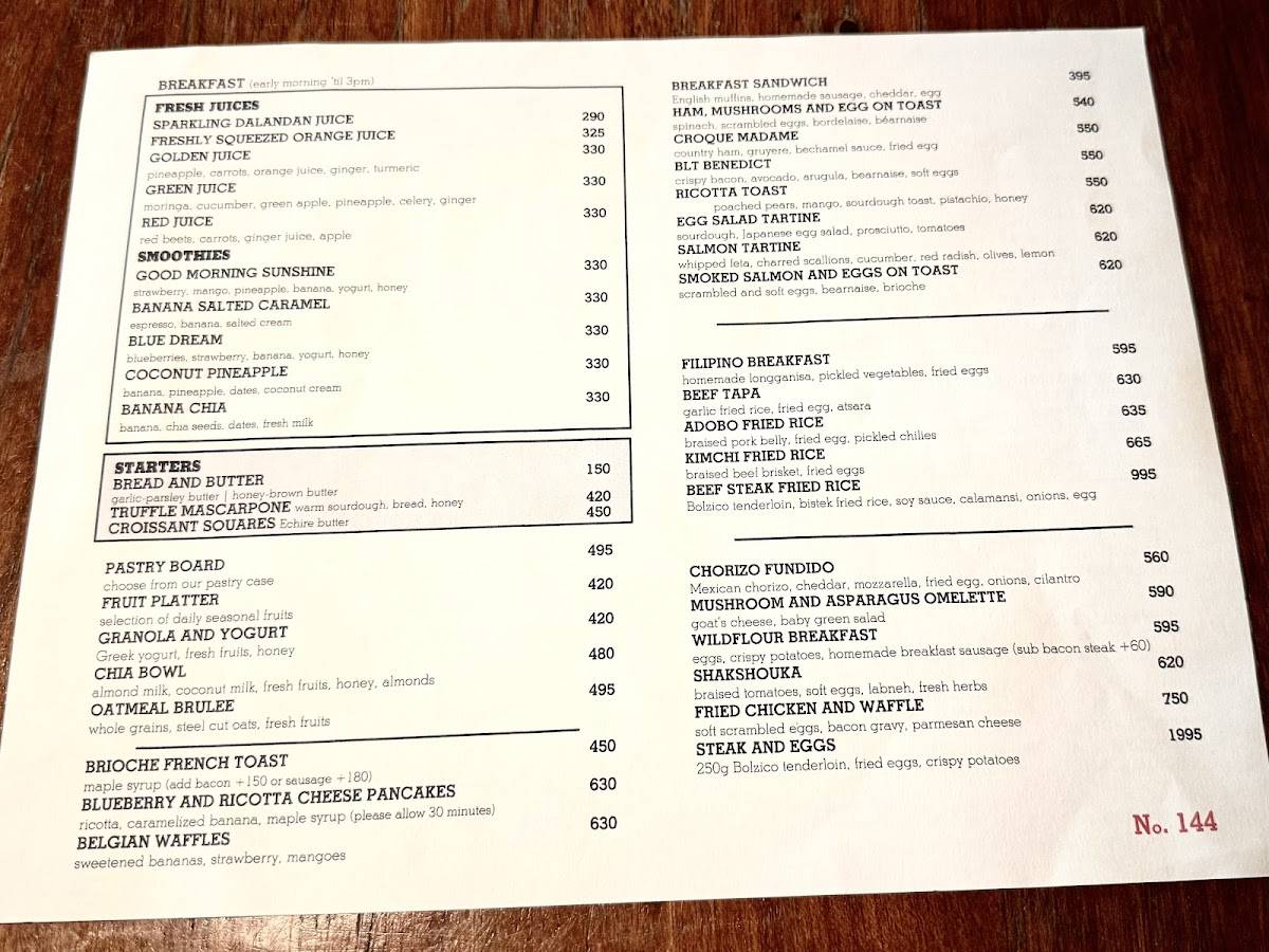 Menu at Wildflour Restaurant - BGC, Taguig, Ground Floor Six/NEO 4th Avenue
