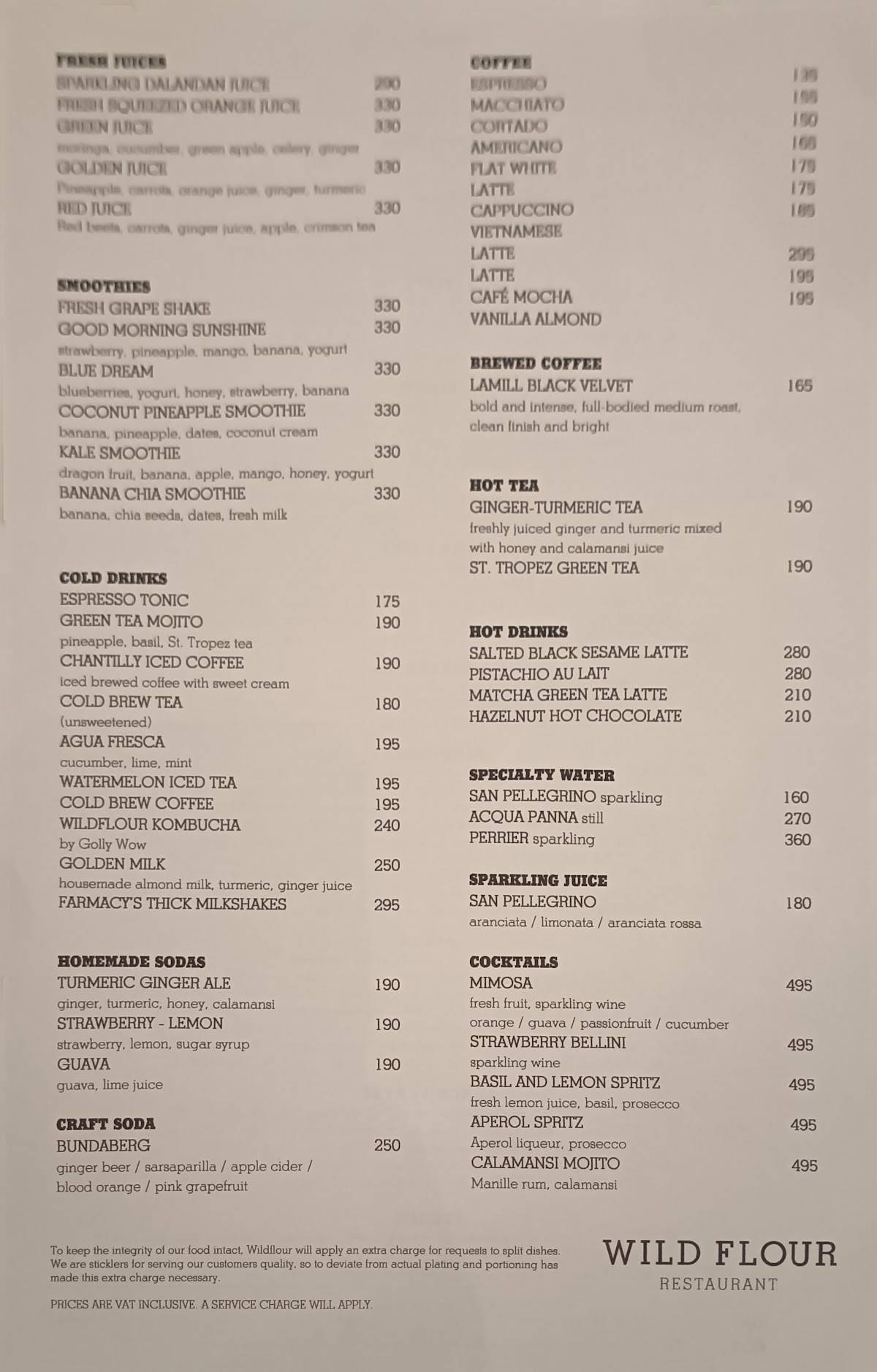 Menu at Wildflour Restaurant - BGC, Taguig, Ground Floor Six/NEO 4th Avenue