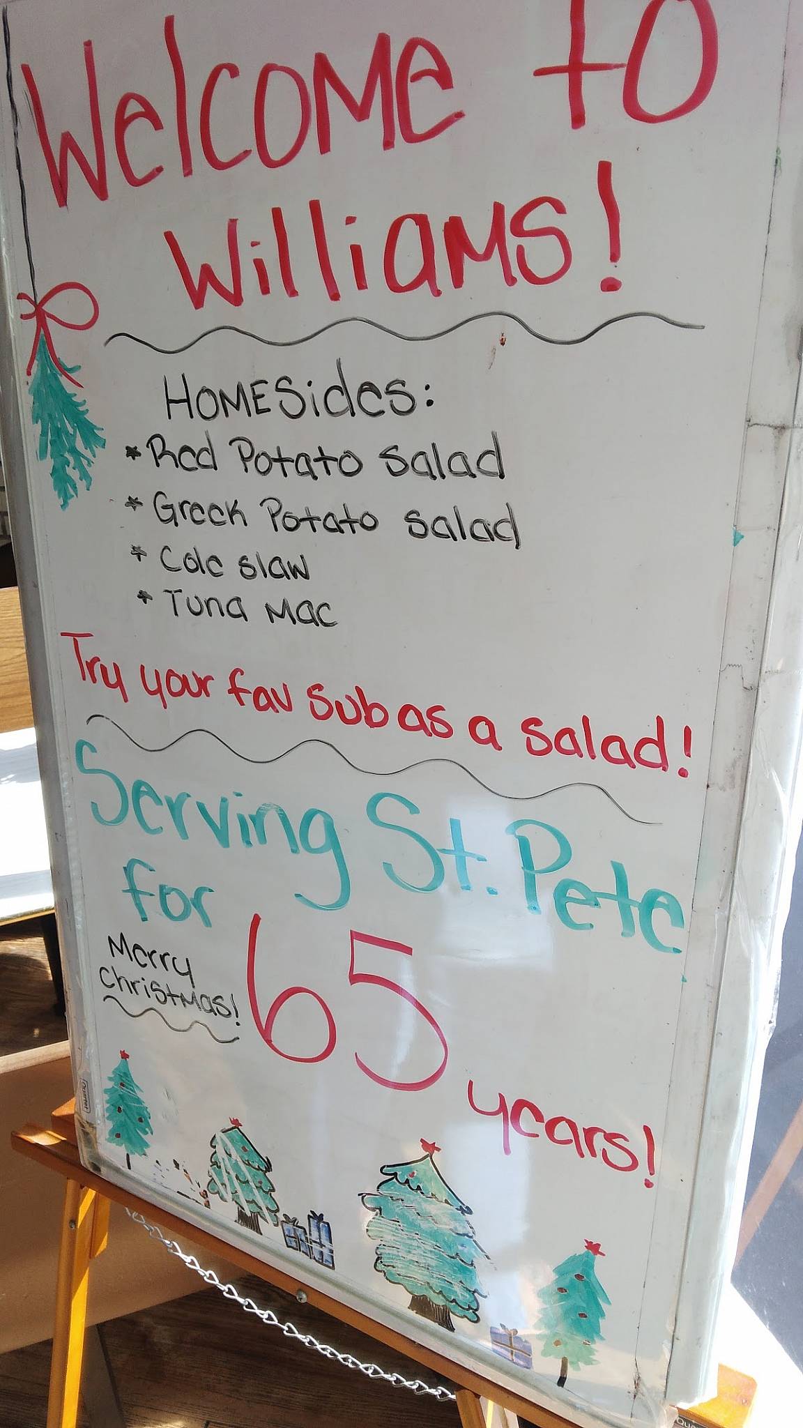 Menu at Williams Sub Shop restaurant, Saint Petersburg