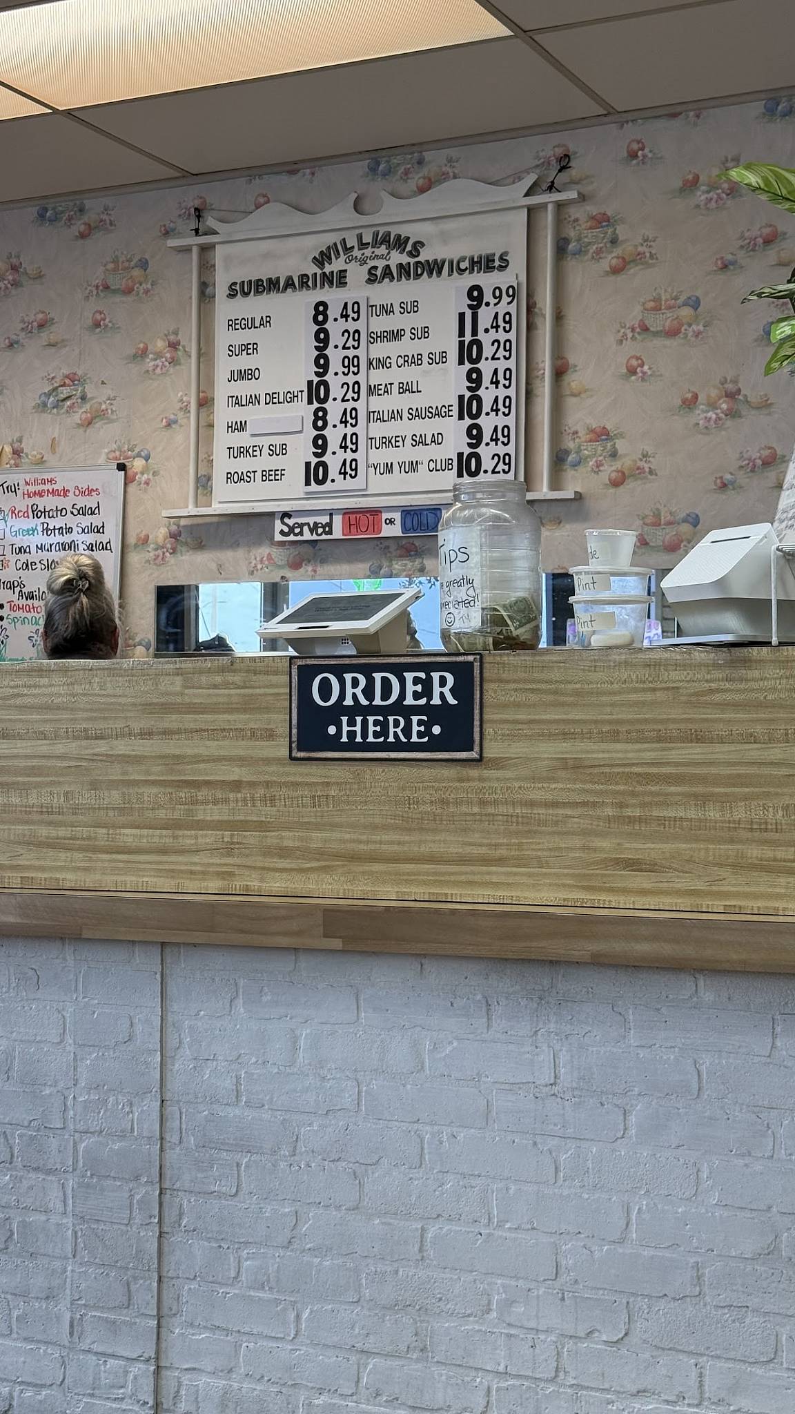 Menu at Williams Sub Shop restaurant, Saint Petersburg