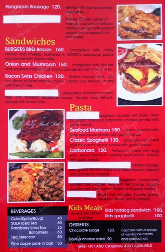 Menu at Will's On The Go restaurant, Quezon City