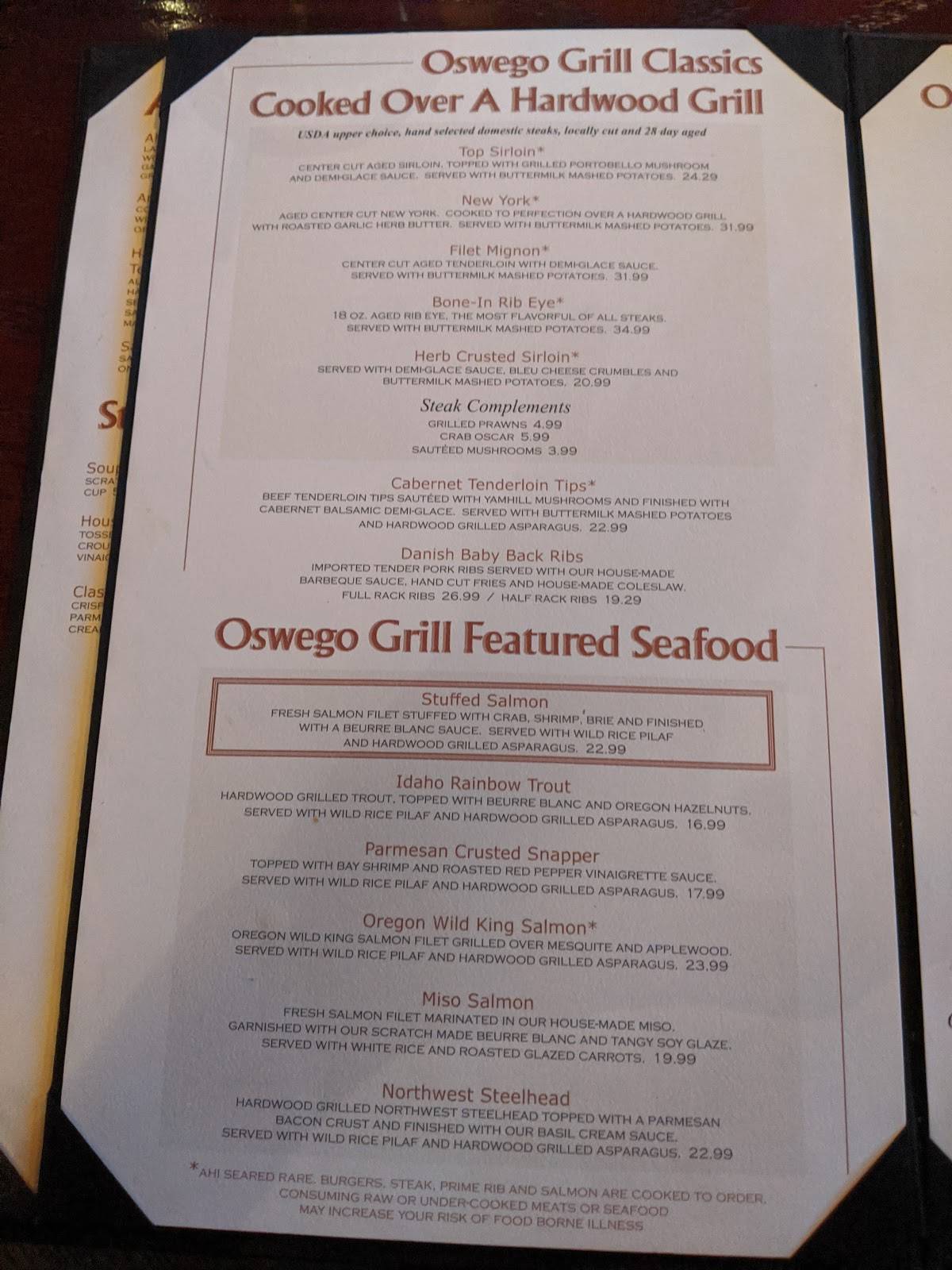 Menu at Oswego Grill- Wilsonville pub & bar, Wilsonville
