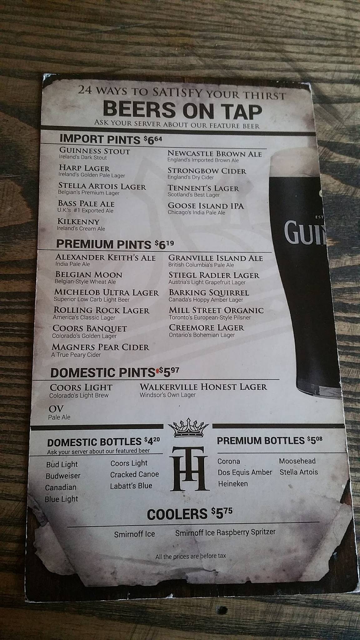 Menu at Thompson House Restaurant & Pub, Windsor, Wyandotte St E