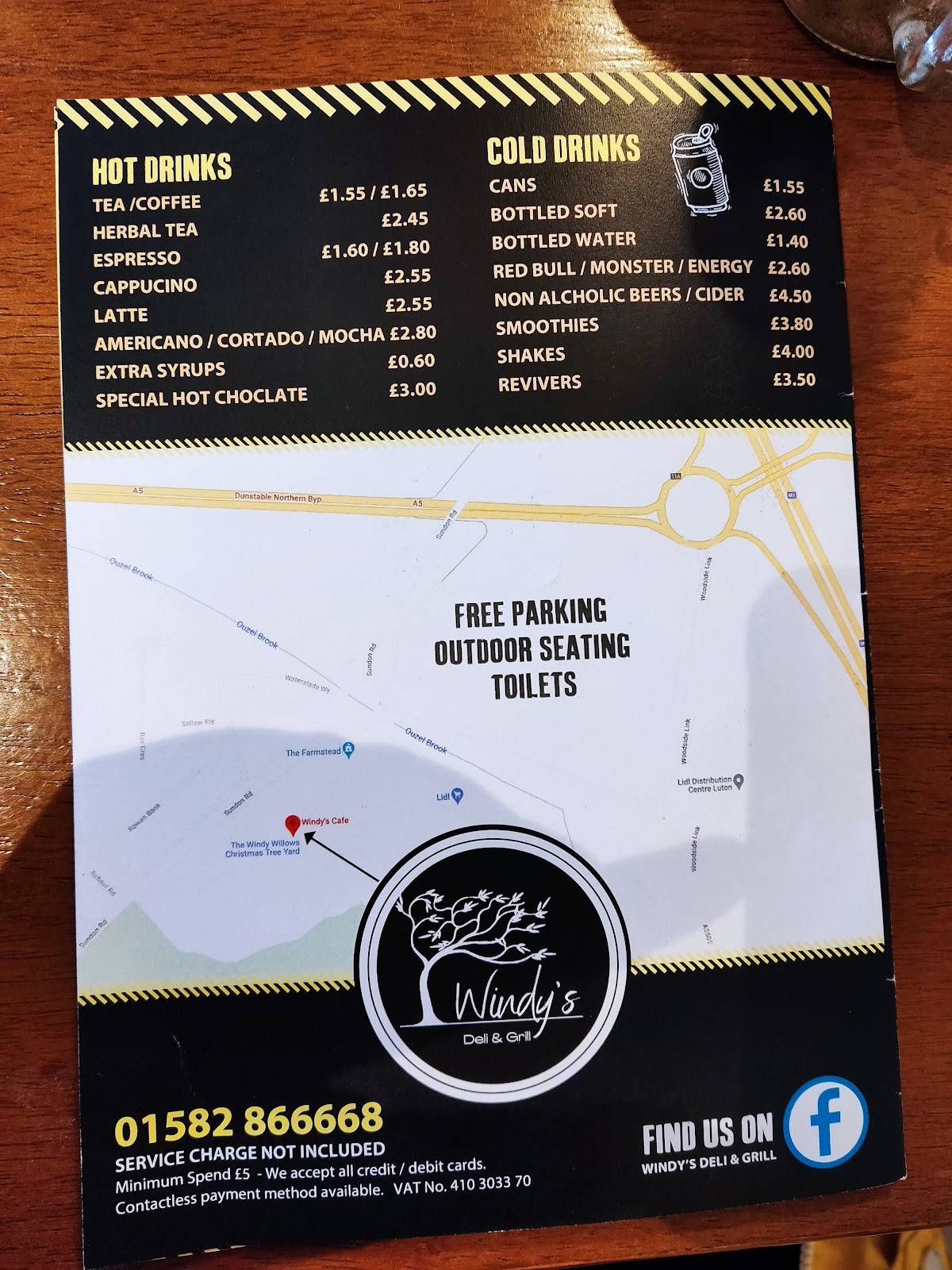 Menu at Windy’s Cafe, Dunstable