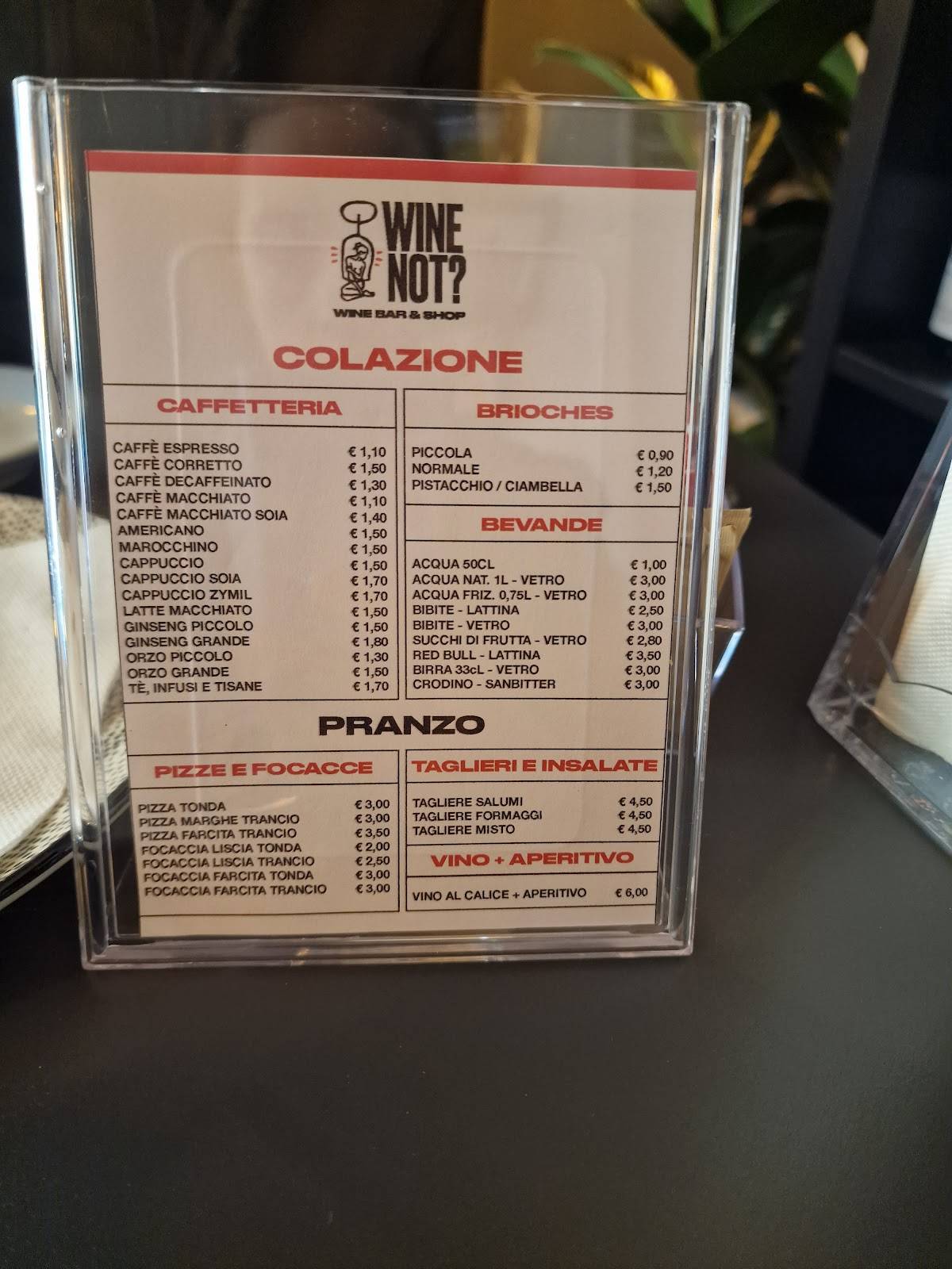 Menu at Wine Not pub & bar, Bergamo