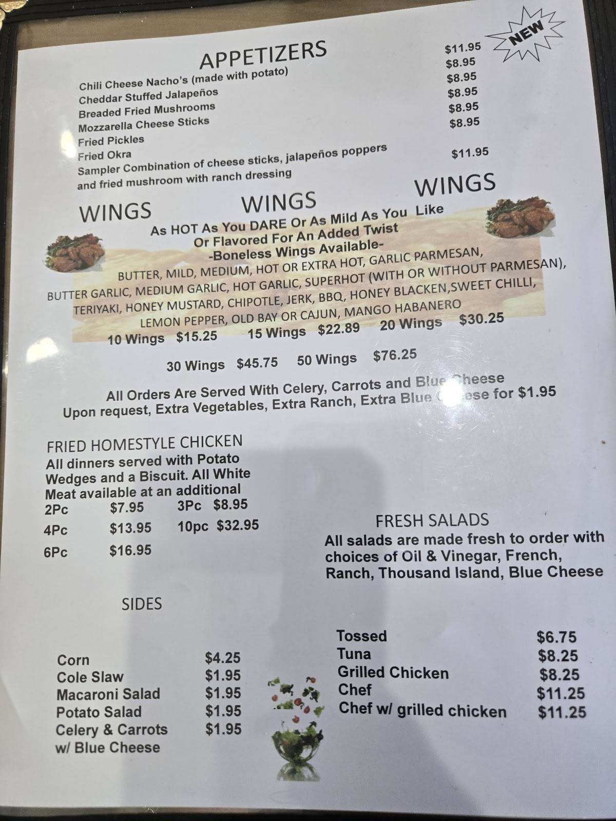 Menu at Wing Alley restaurant, Kissimmee, E Irlo Bronson Memorial Hwy