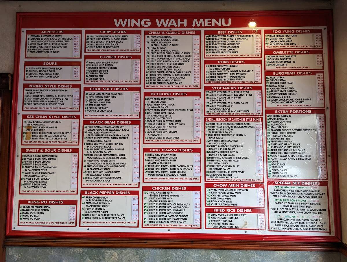 Menu at Wing Wah fast food, Antrim