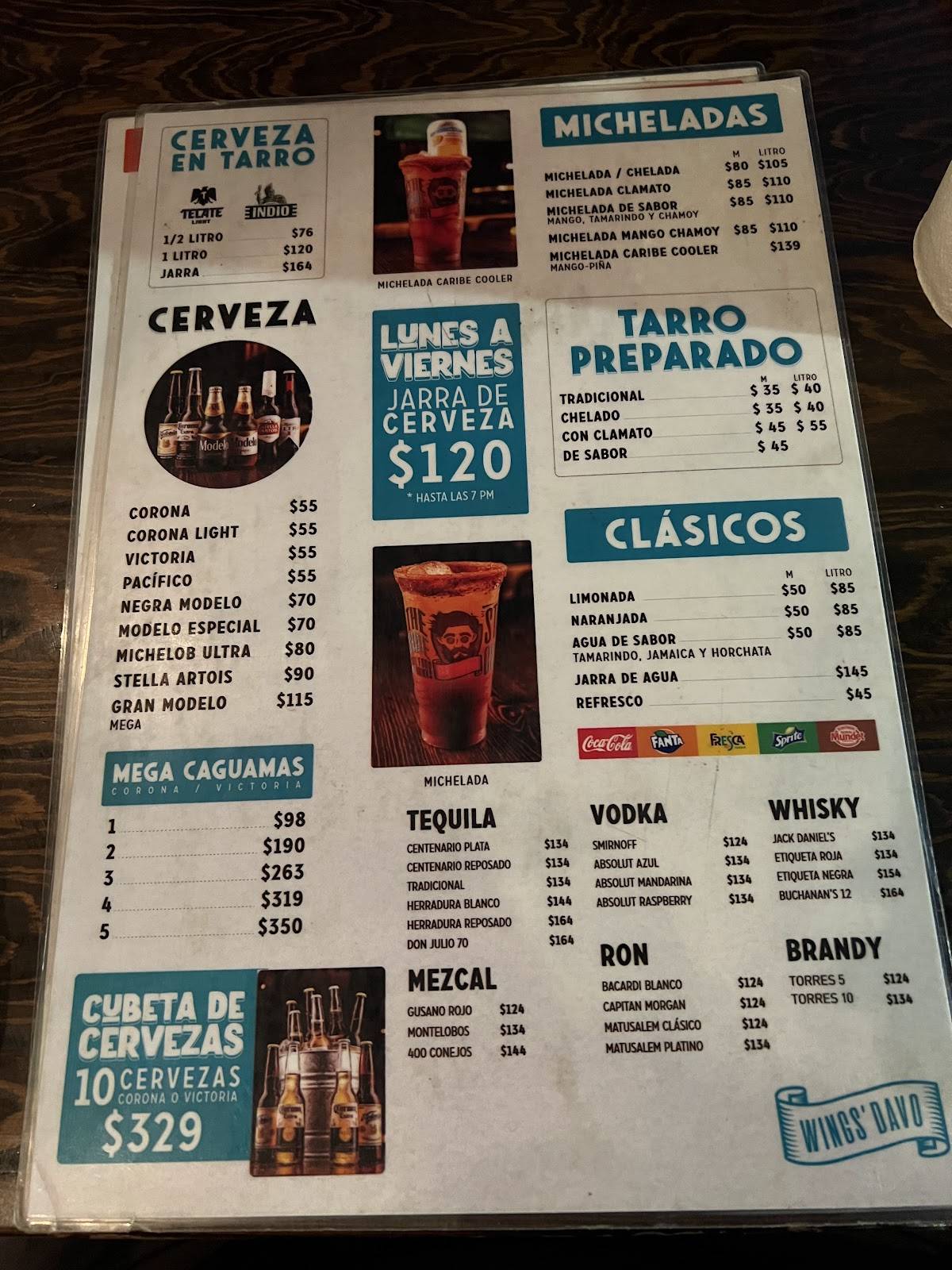 Carta del restaurante Wings' DAVO, San Luis Potosi, Álvaro Obregón 601