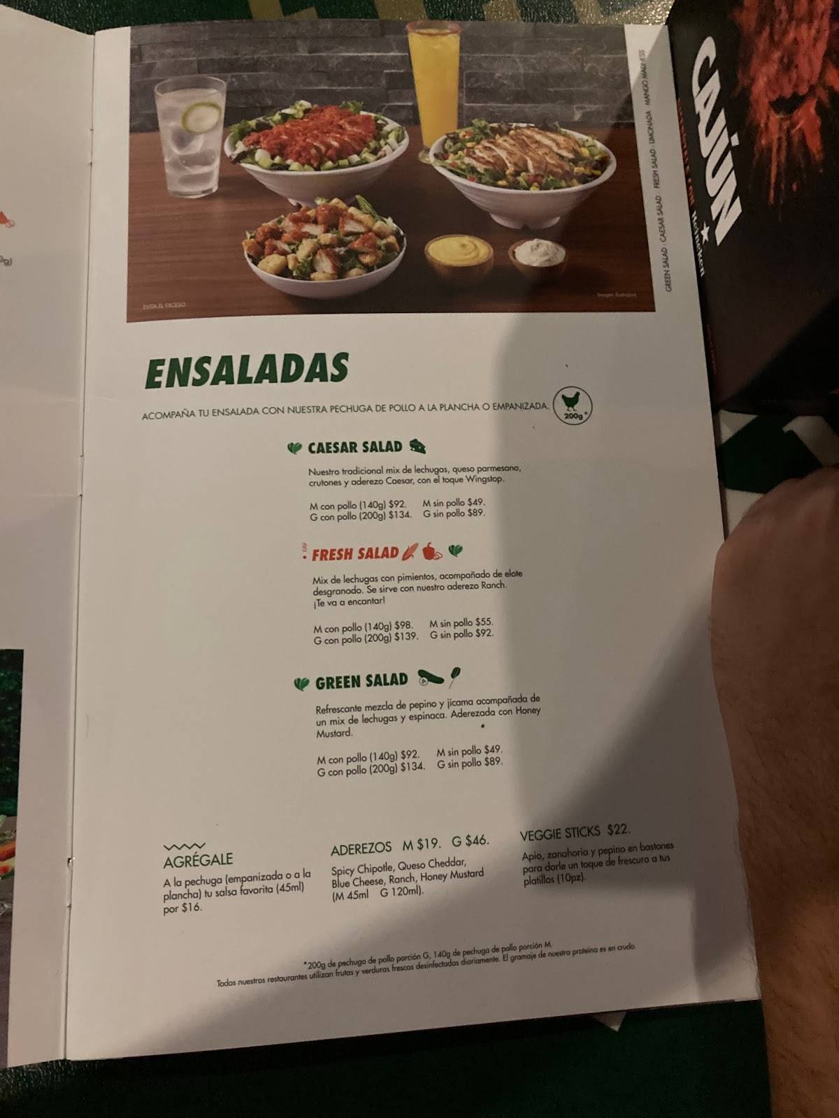 Carta del restaurante Wingstop Moctezuma, Tuxtla Gutiérrez, Nte. Pte. 1370