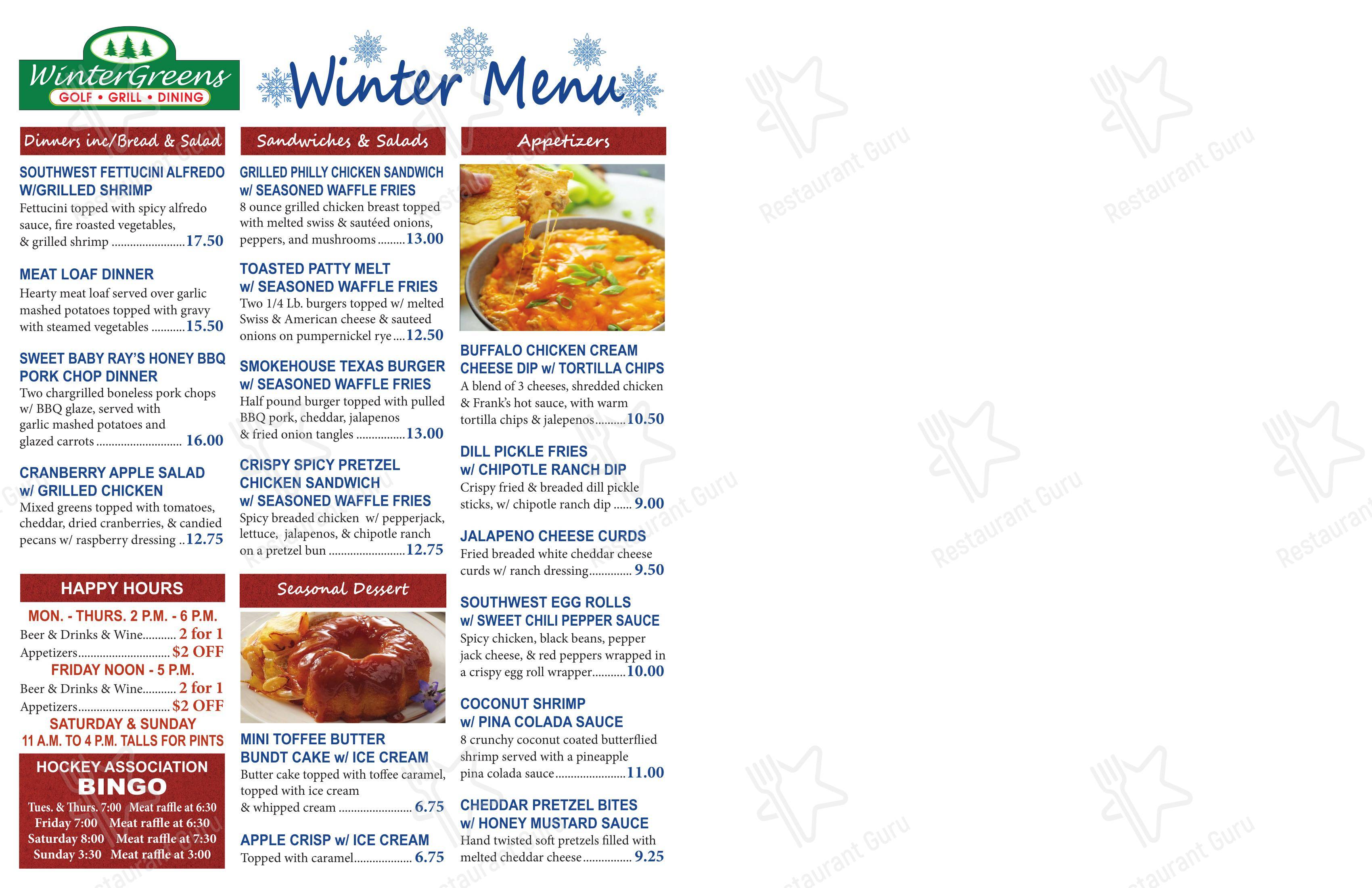 Menu at Wintergreen's Golf & Grill pub & bar, Isanti