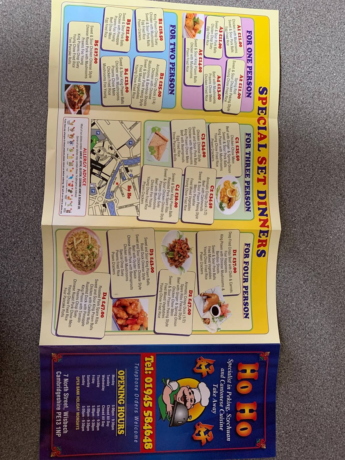 Menu at Ho-Ho fast food, Wisbech