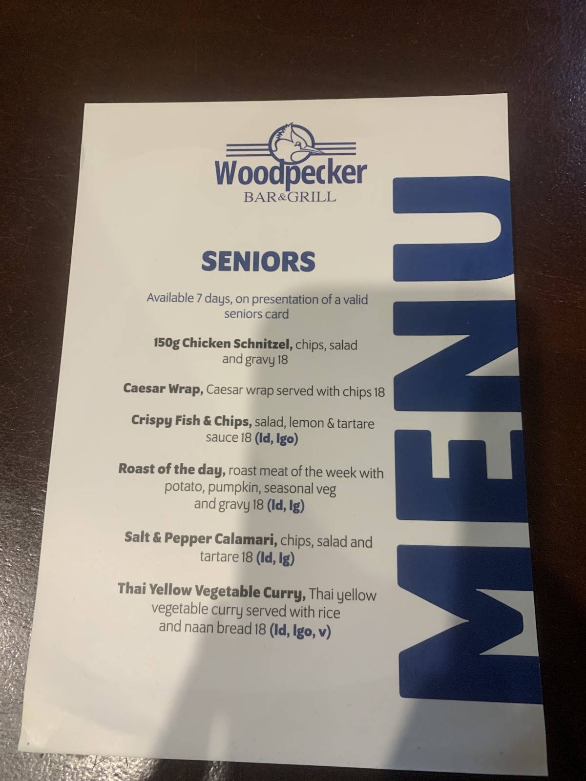 Menu at Woodpecker Bar & Grill, Burpengary