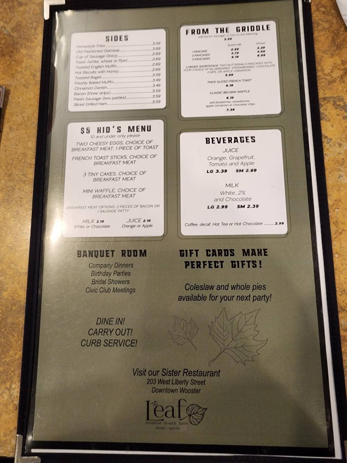 Menu at Green Leaf Restaurant, Wooster