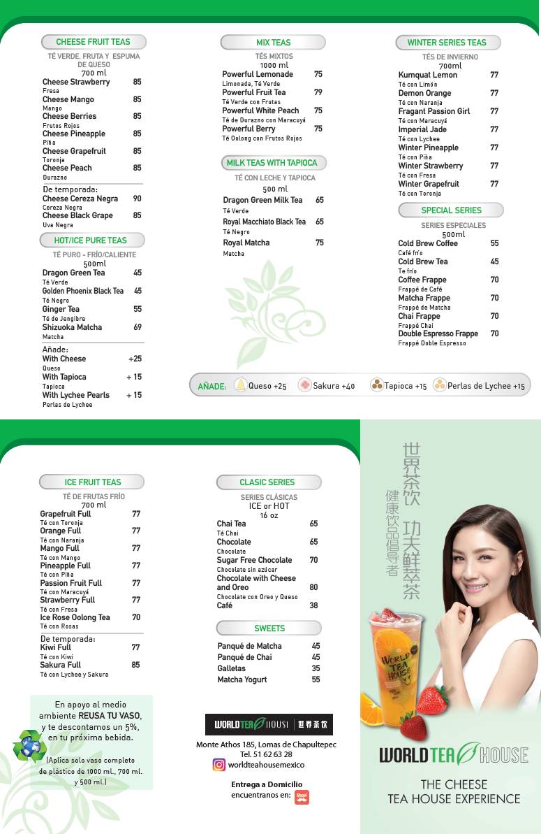 Carta de World Tea House México, Ciudad de México