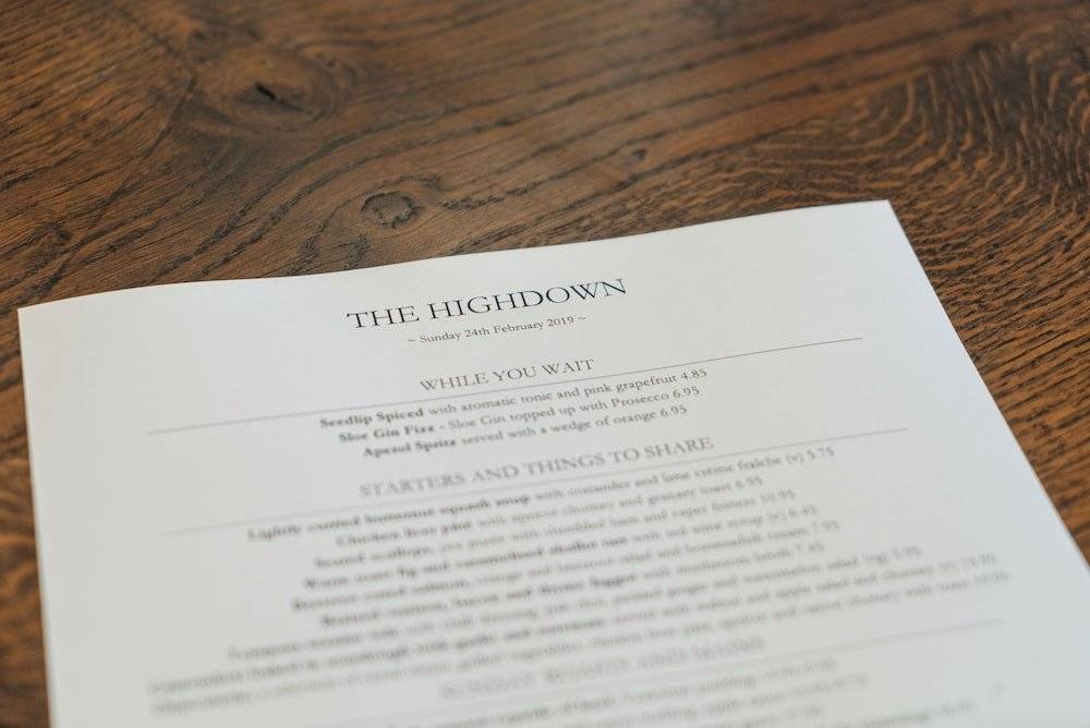 Menu at The Highdown pub & bar, Worthing