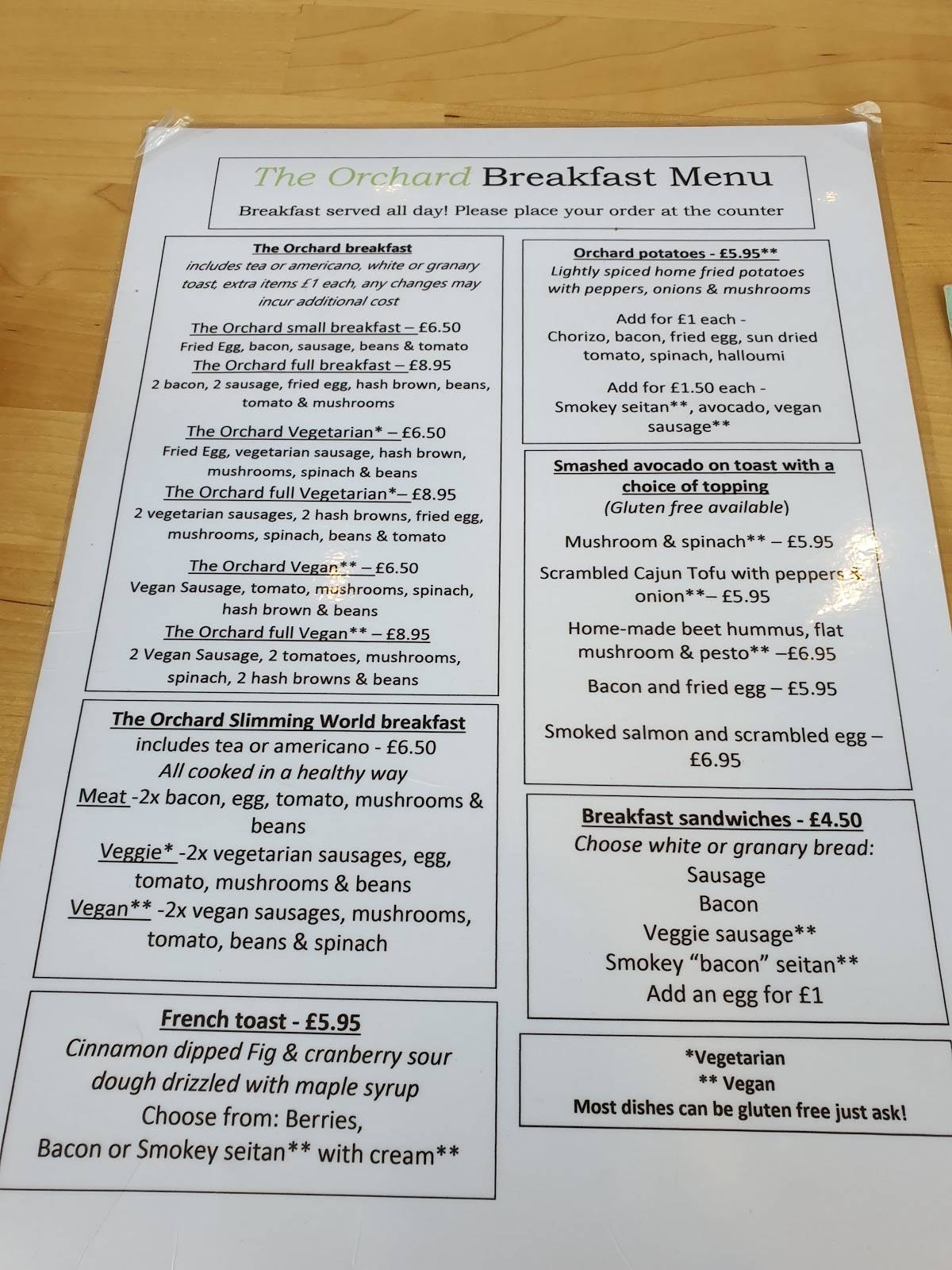 Menu at The Orchard - Worthing restaurant, Worthing
