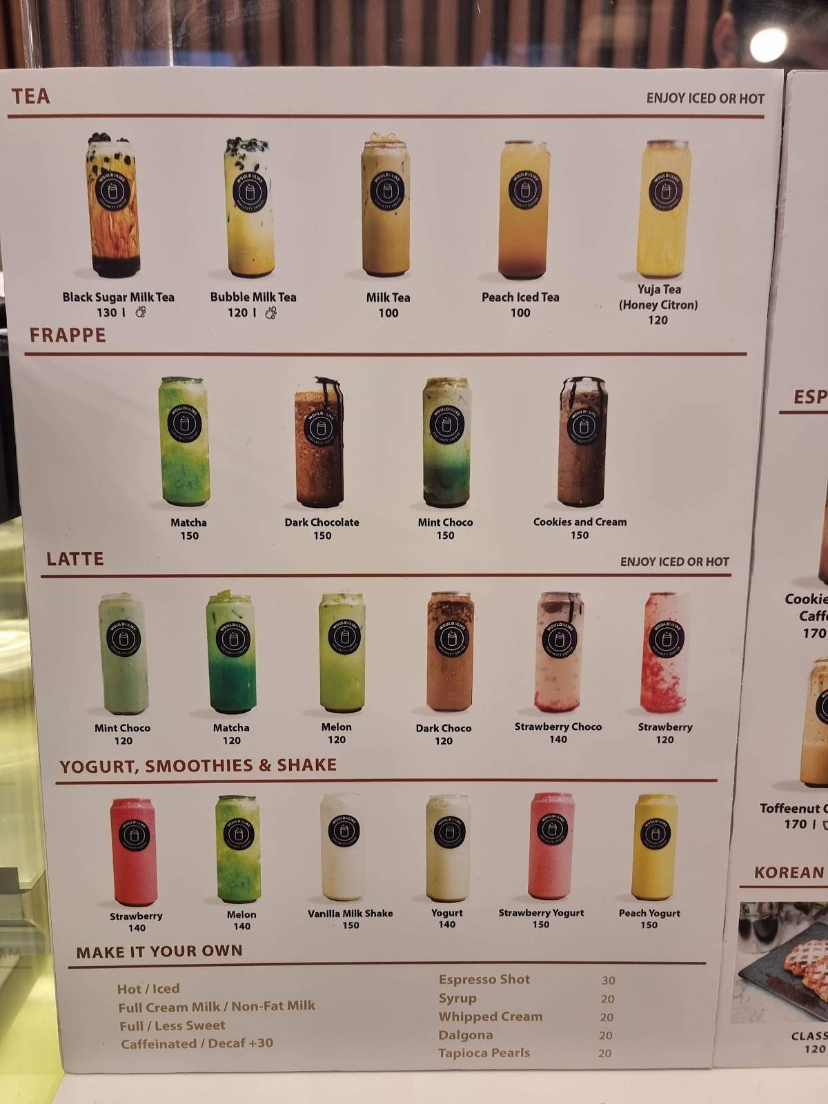 Carta de WouldULike Specialty Coffee Eastwood Mall, Ciudad Quezon