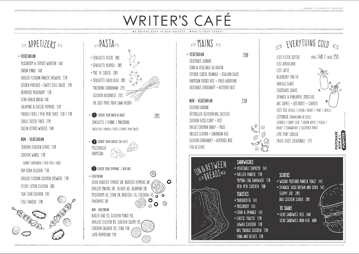 Menu at Writer's Café, Puducherry