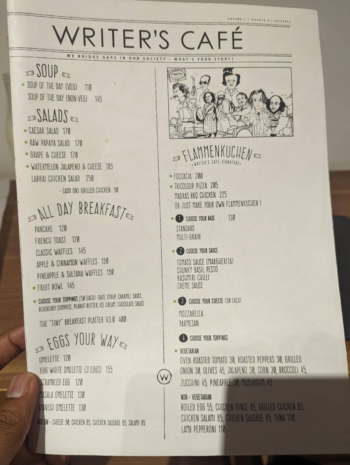 Menu at Writer's Café, Puducherry