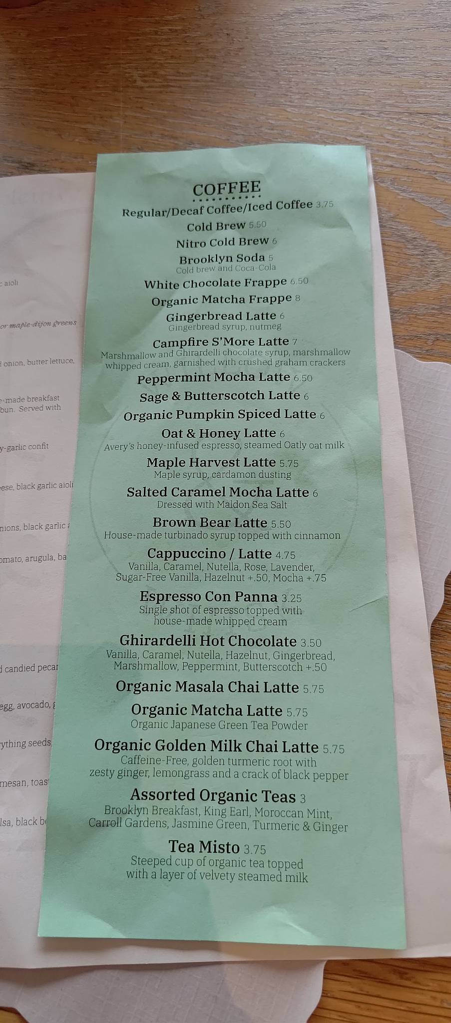 Menu at Willow & Whisk cafe, Wyckoff