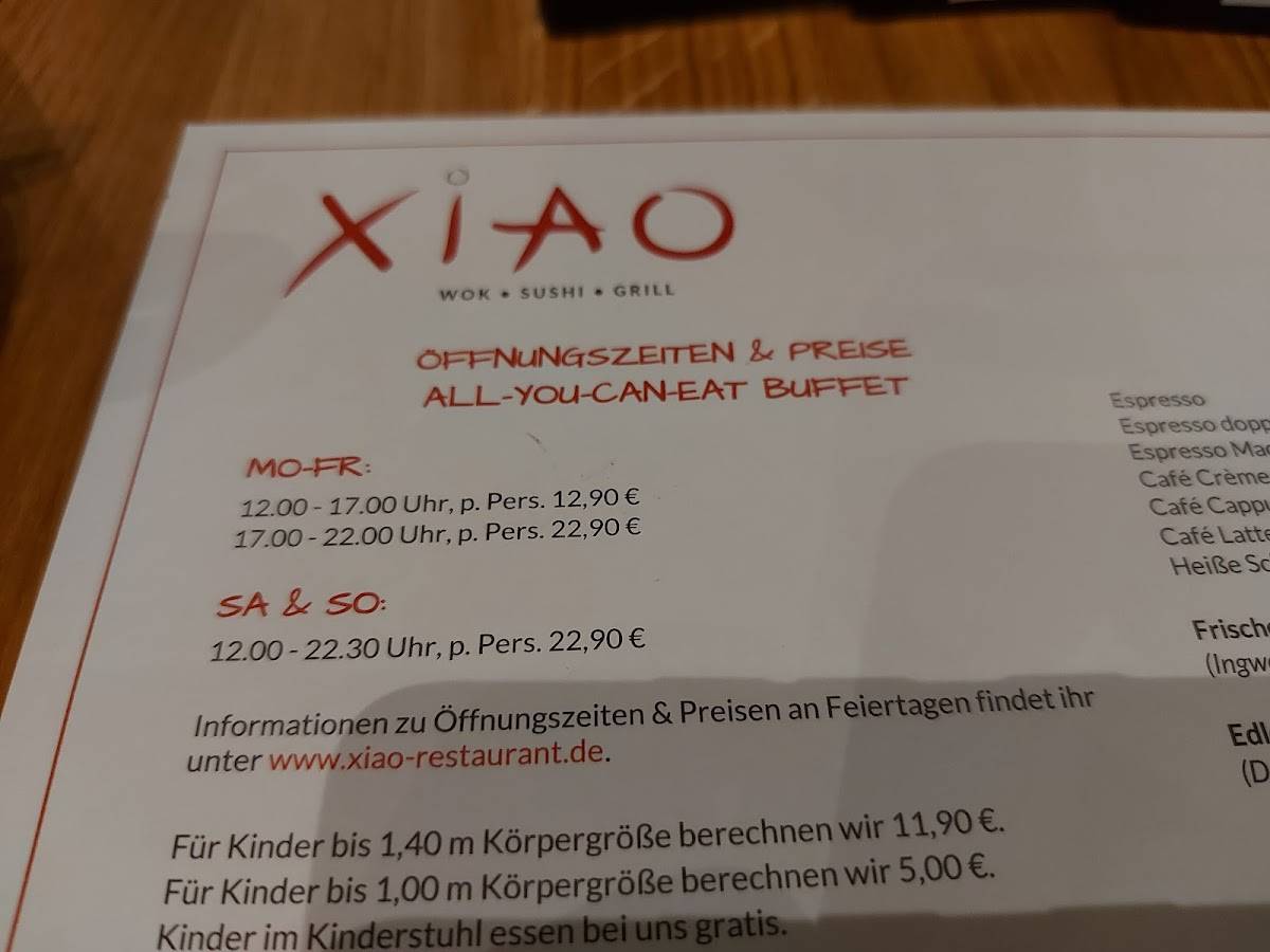 Speisekarte von XIAO Pulheim restaurant, Pulheim