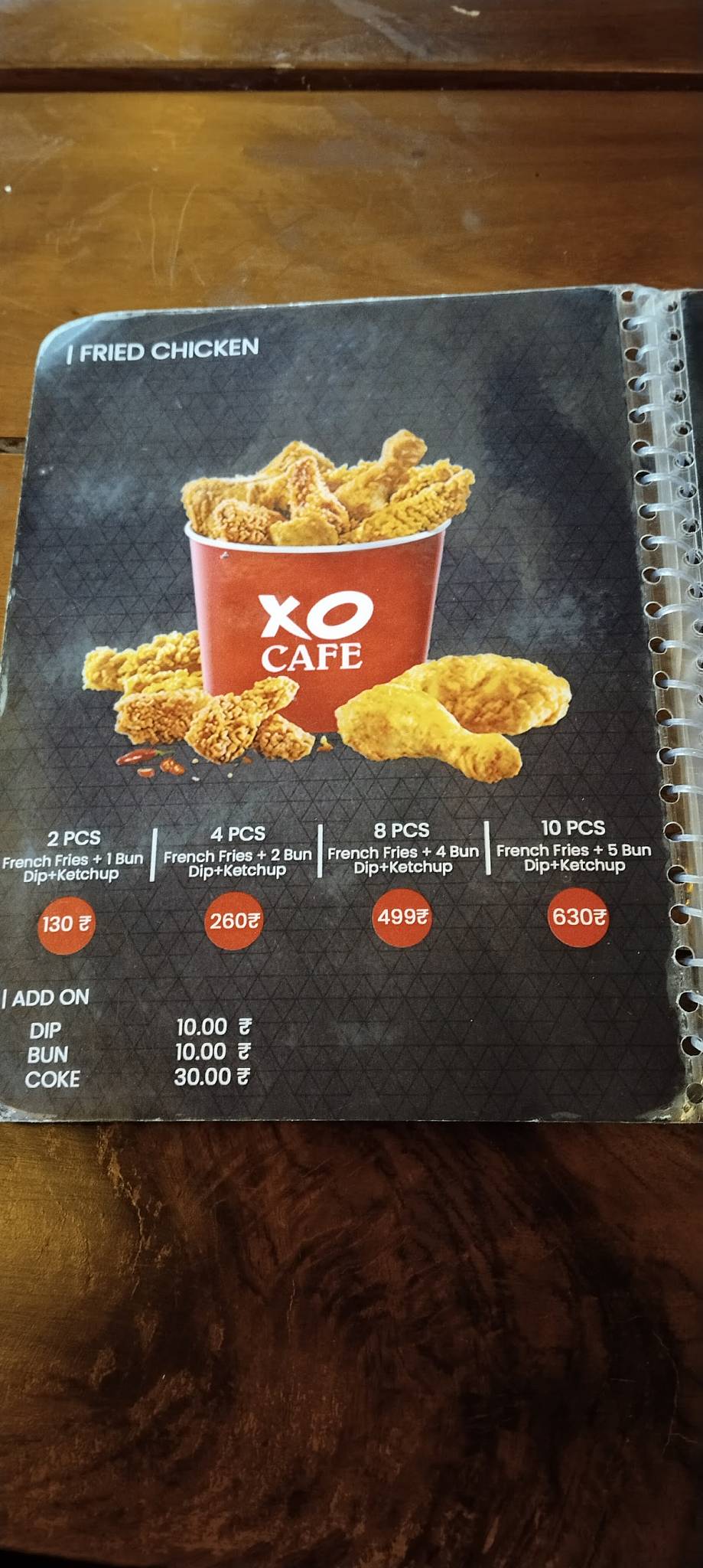 Menu at XO Cafe, Mangaluru