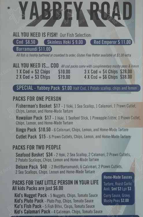 Menu at Yabbey Road restaurant, Redcliffe