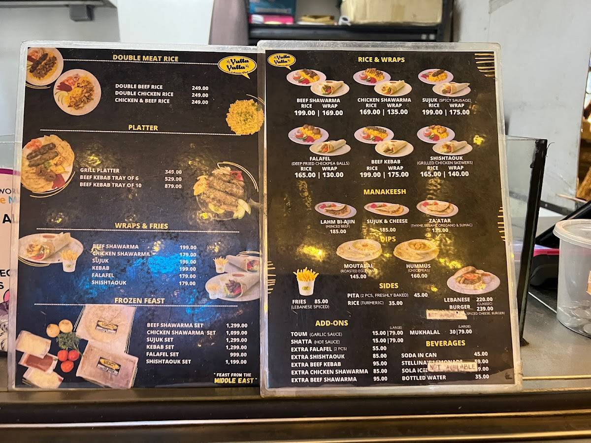 Menu at Yalla Yalla restaurant, Quezon City