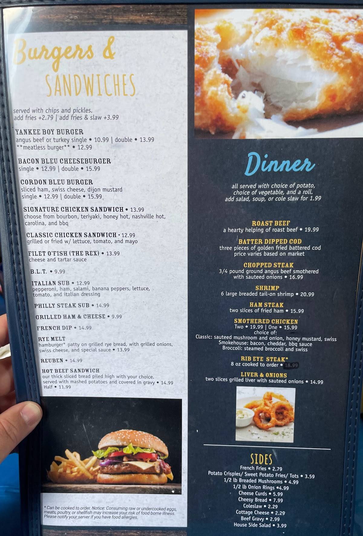 Menu at Yankee Boy Restaurant, South Boardman, US-131