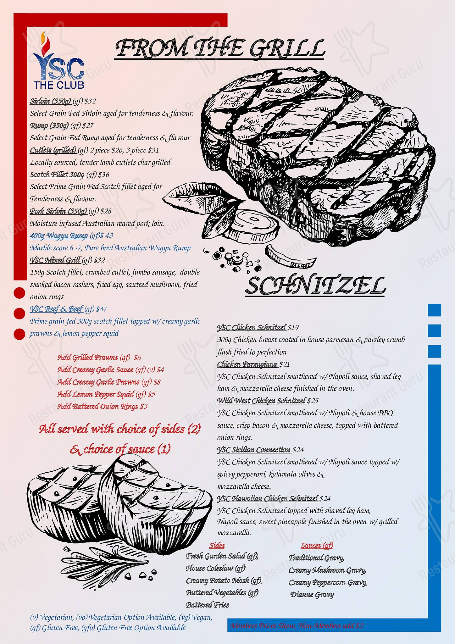 Menu at Yass Soldiers Club, Yass