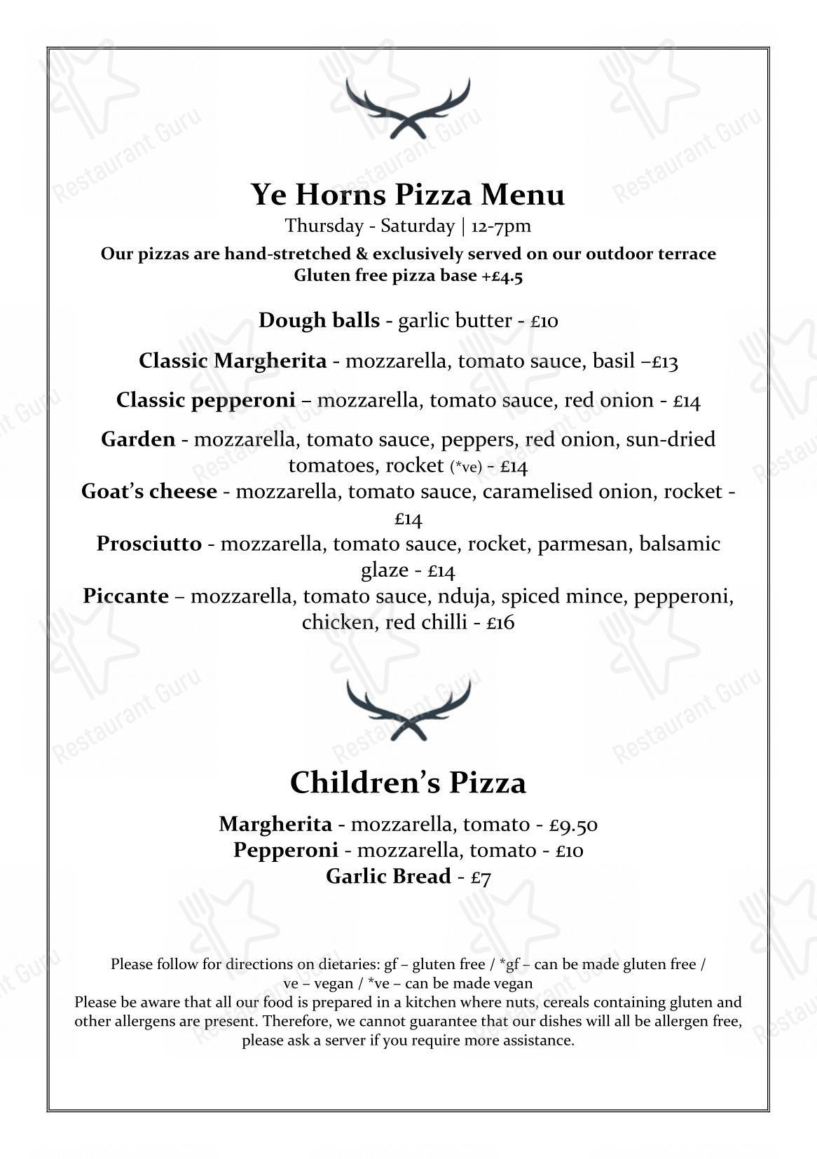 Menu at Ye Horns Inn pub & bar, Goosnargh