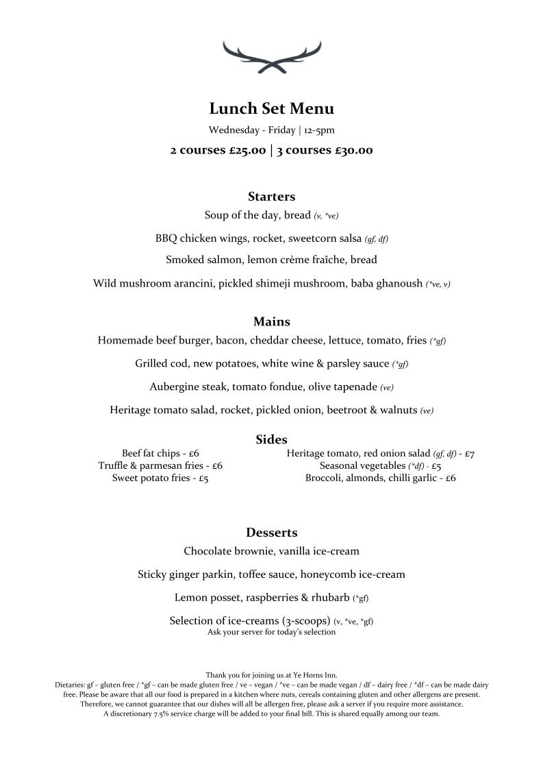 Menu at Ye Horns Inn pub & bar, Goosnargh