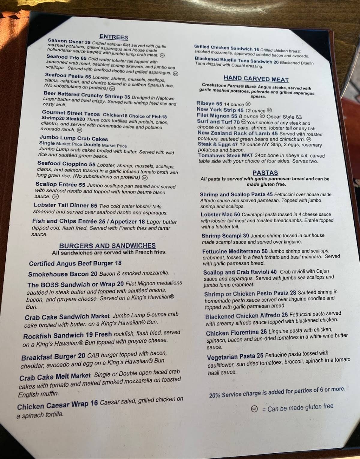 Menu at Yellowfin Steak & Fish House, Edgewater Maryland steakhouse ...