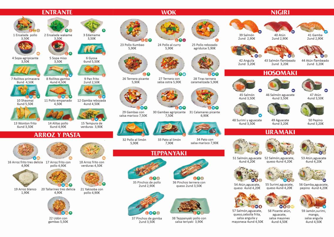 Carta del restaurante Yi Sushi, Inca